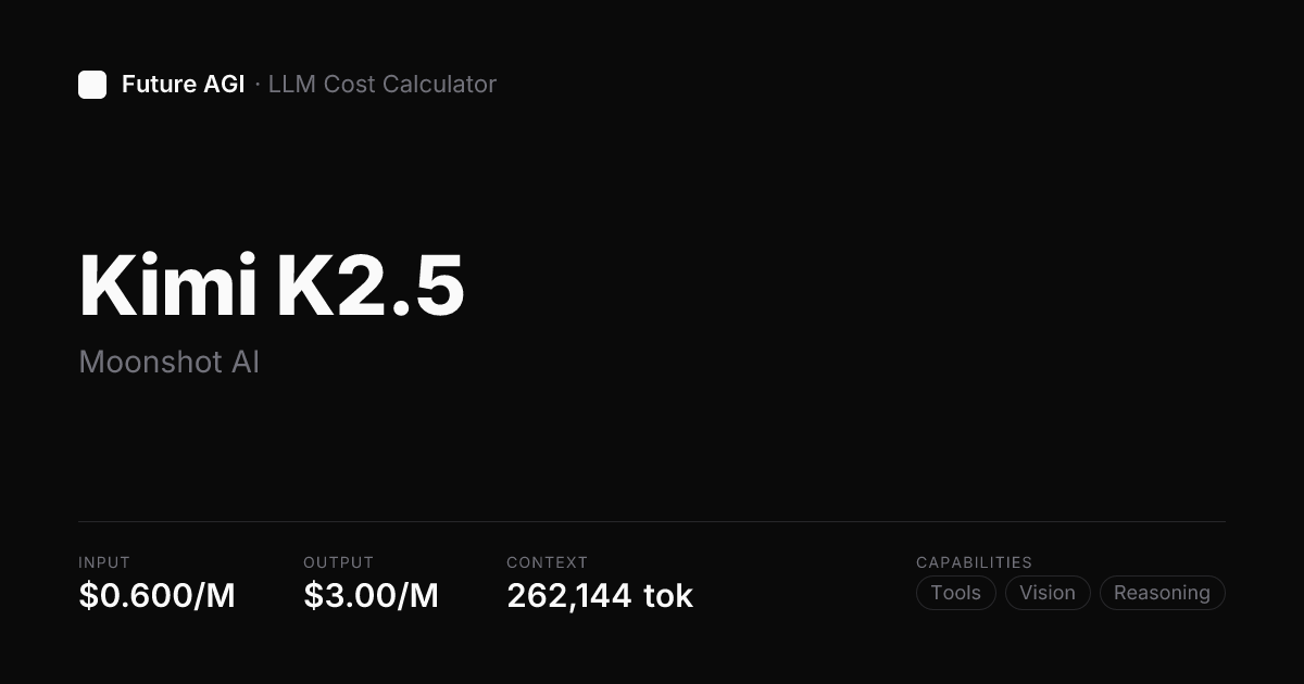 Kimi K2.5 pricing & cost calculator — Moonshot AI | Future AGI